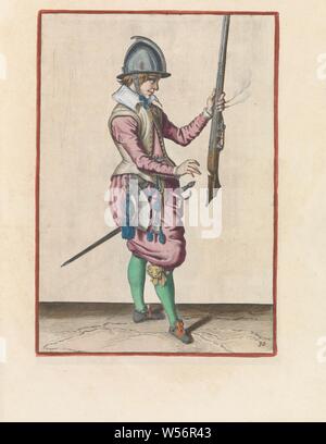 Soldier holding his rudder upright with his right hand, open his left ...