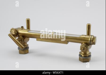 Metal water level gauge in a reservoir emptied by drought and climate ...