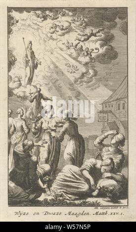 Parable of the wise and foolish virgins, Jan Luyken, 1712 print Amsterdam paper etching the wise ...