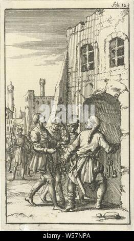 Two chained men are led to prison, Jan Luyken, 1685 print Print at the ...