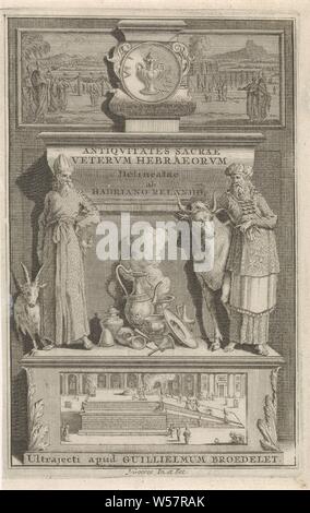 Hebrew priests on a pedestal, Jan Goeree, 1708 print In the middle a ...