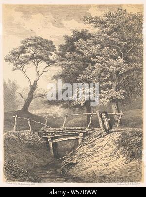 Girl with dog at wooden bridge Stock Photo - Alamy