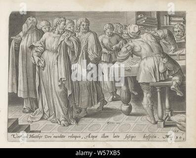 Christ calling Matthew, the tax collector to follow him. From JJ Tissot ...