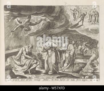 Satan covered Job with ulcers. Job is sitting on the manure heap while ...