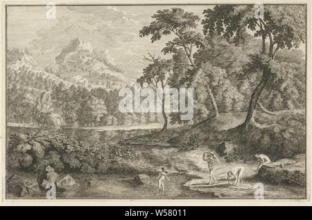 Four bathing women in an arcadian landscape, Salomon Gesner, 1767 ...