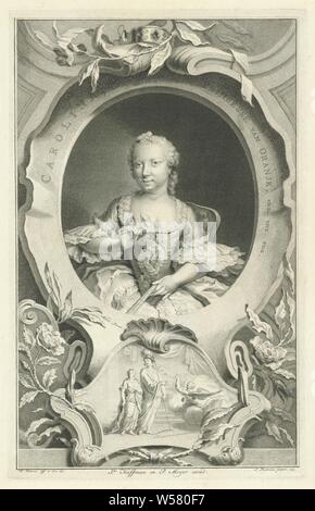 Portrait of Carolina, Princess of Oranje -Nassau, Jacob Houbraken, 1750 - 1780 print Portrait of ...