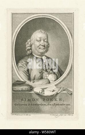 Portrait of the engraver Simon Fokke in an oval. The portrait rests on ...