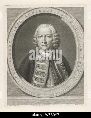 Portrait of George Anson. Portrait of George Anson in an oval with ...