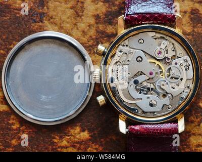 Clock mechanism of an old Swiss watch.Precision craftsmanship of real ...