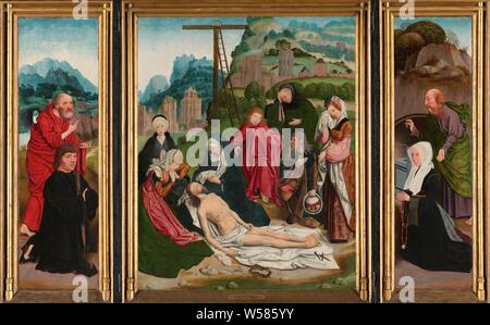Triptych with the Lamentation, Triptych with the Lamentation. On the center panel the ...
