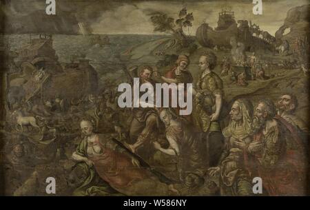 Noah, his family and the animals leave the ark Stock Photo - Alamy