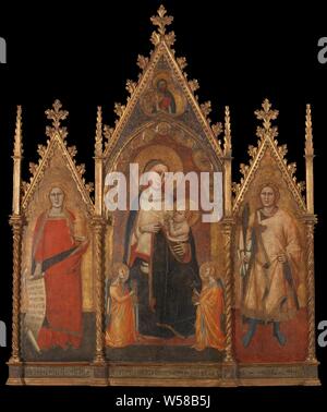 Triptych with Virgin and Child with Saints (center), male Donor with Saint Martin (left, inner ...