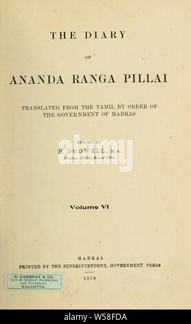 Ananda Ranga Pillai Stock Photo - Alamy