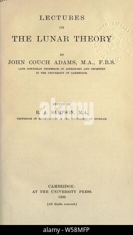 John Couch Adams (1819-1892), British astronomer. As a mathematics ...