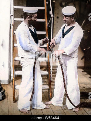 Royal Navy sailors of the Victorian Edwardian period in uniform with ...
