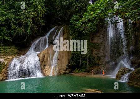 The Pahangog Twin Falls, (Waterfalls) Dimiao, Bohol, The Philippines ...