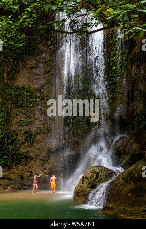 The Pahangog Twin Falls, (Waterfalls) Dimiao, Bohol, The Philippines ...