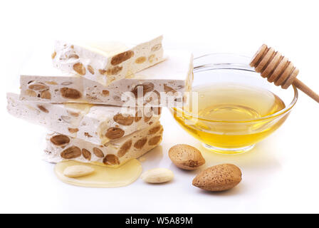 delicious artisan nougat in pieces with honey and almonds Stock Photo ...