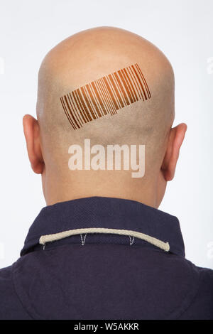 Rear view of bald head with barcode on its back Stock Photo - Alamy