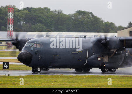 An RAF HERCULES (C-130J) coming into land at Royal Air Force Brize ...