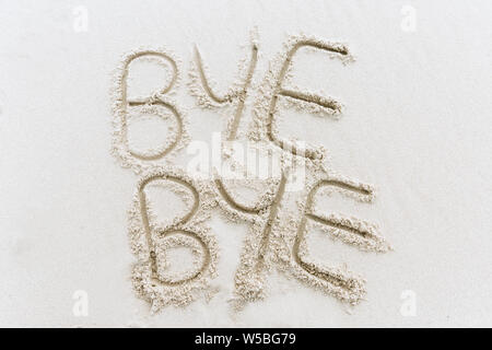 Bye written on sand in the beach of Gandia, Spain Stock Photo - Alamy
