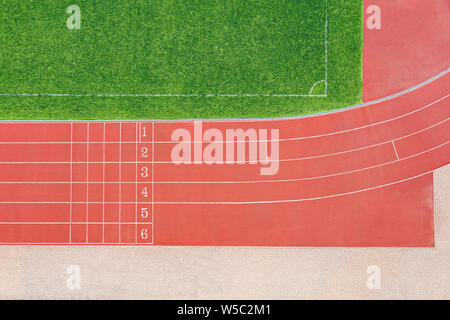 Aerial view of Running track start line with number in top view Stock ...