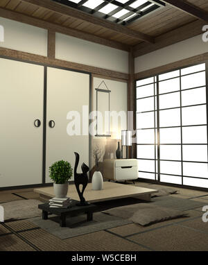 Cabinet in Living room with tatami mat floor and sofa armchair design ...
