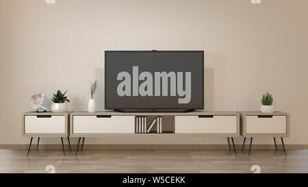 minimal cabinet on zen room interior wall mockup,3d rendering Stock ...
