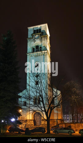 Church of St. Antun – clock tower (Sahat kula) in Bihac. Bosnia and ...