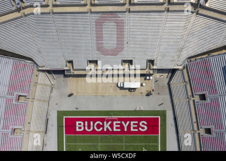 July 25, 2019, Columbus, Ohio, USA: Aerial view of Ohio Stadium, also ...