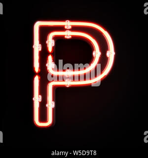 Neon style light letter P. Glowing neon Capital letter. 3D rendering ...