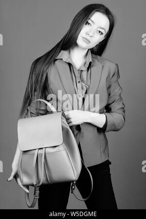 student life. Smart beauty. Nerd. business. Shool girl with knapsack ...