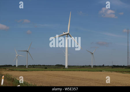 Esbjerg, Denmark on 27th, July 2019 Vattenfall wind turbines on the ...