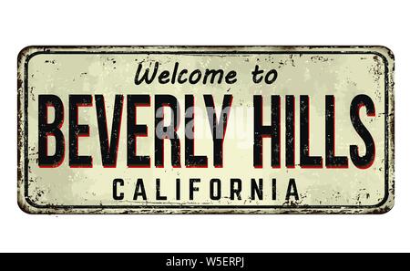 California Beverly Hills vintage rusty metal sign on a white background ...