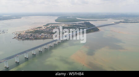 An aerial view of the Puqian Bridge, China's strongest earthquake ...