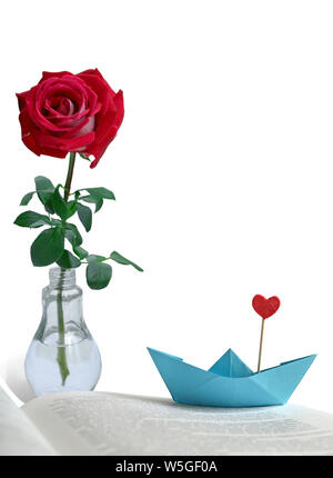 Pink paper boat origami isolated on a blank grey background Stock Photo ...