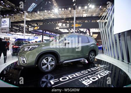 --FILE--An Intelligent Boxer car of Subaru Forester is displayed during ...