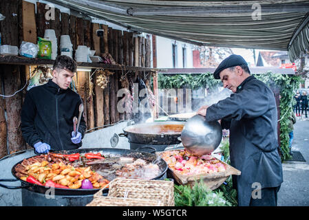 Traditional Romanian food in Bran market, Transylvania, Romania, Europe ...