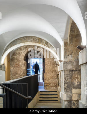Entrance stairway to crypt. Crypt of Christ Church Spitalfields, London ...