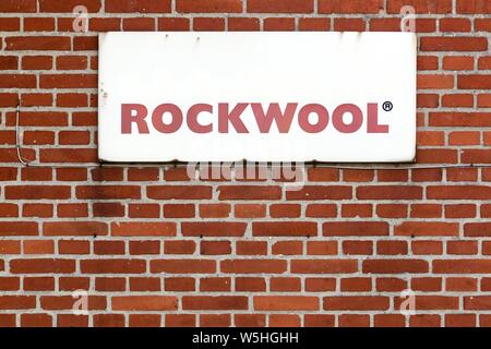 Nykobing, Denmark - June 12, 2016: Rockwool sign on a wall. Rockwool, a ...