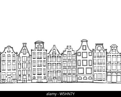 Doodle outline Amsterdam old house in the Dutch style. historic facade ...