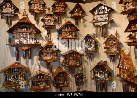 Traditional German cuckoo clocks Bavarian woodwork in shop in Lucerne ...