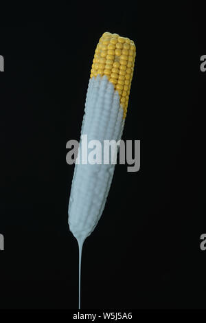 Dripping white paint of corn maze on a black background. Creative ...