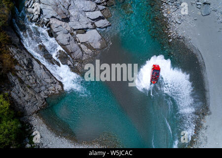 Shotover Jet aerial on the Shotover River, Queenstown, New Zealand ...