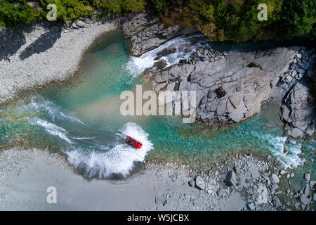 Shotover Jet aerial on the Shotover River, Queenstown, New Zealand ...