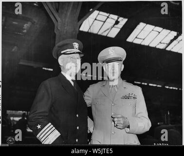 Adm. Harold Stark (left) and Gen. Dwight D. Eisenhower await the ...