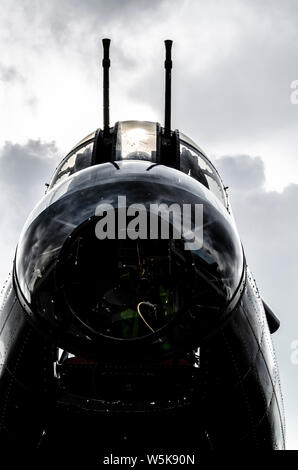 Front gun turret of an RAF Bomber Command Avro Lancaster WW2 aeroplane ...