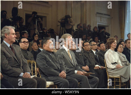 Deng Xiaoping and Jimmy Carter during the Sino-American signing ...