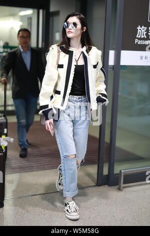 Chinese supermodel He Sui arrives at the Shanghai Hongqiao ...