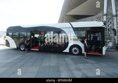 A Smart Panda Bus autonomous vehicle developed by DeepBlue Technology ...